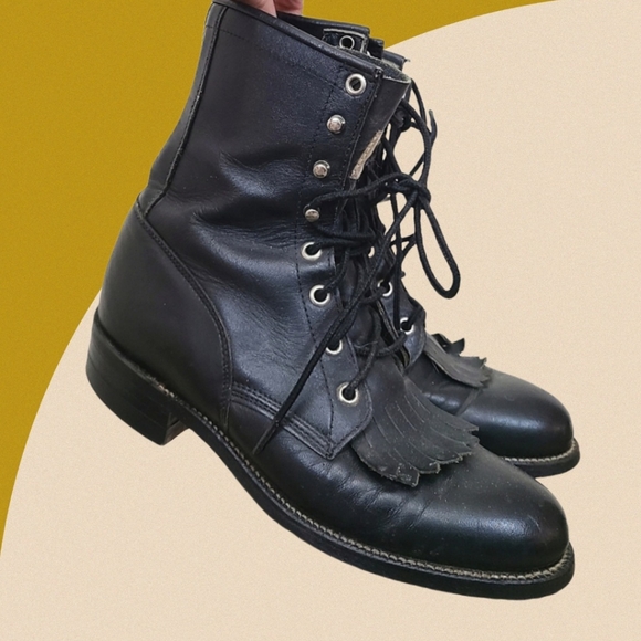 Justin Boots | Shoes | Vtg Justin Black Lace Up Boots | Poshmark